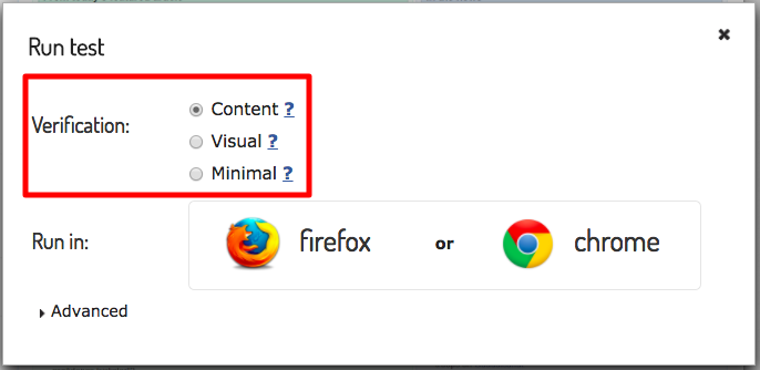 Verification modes available in Screenster